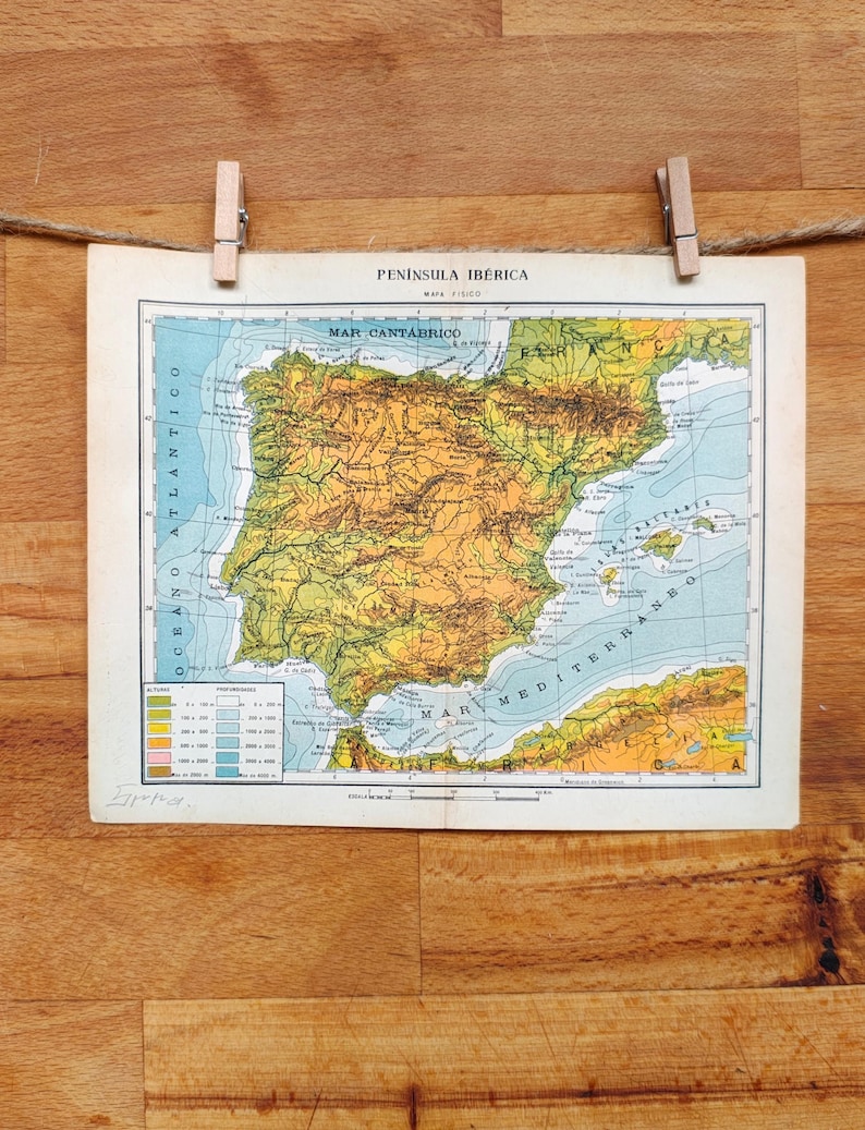 Vintage Physical Map of the Iberian Peninsula From 1942 - Etsy Australia