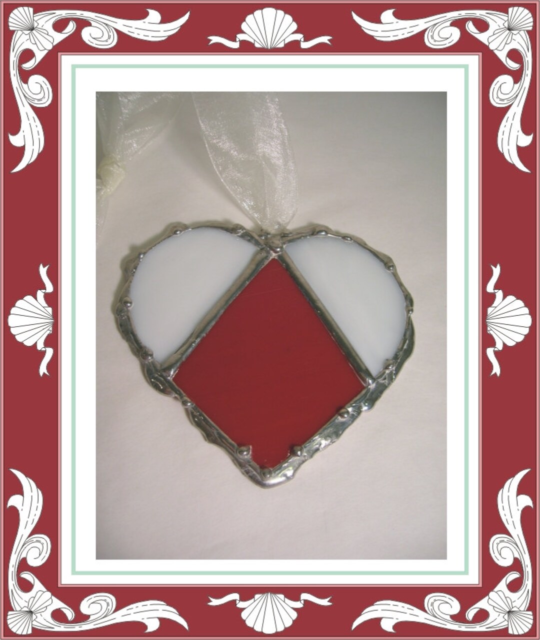 Red Stained Glass Heart Suncatcher - Handmade Window Ornament - Love ...