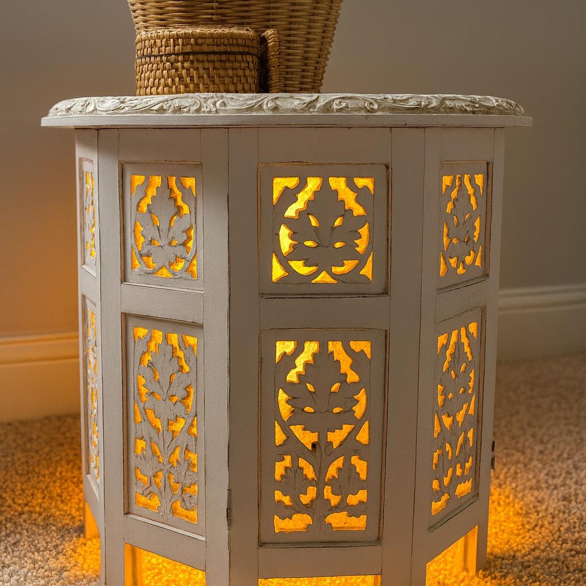 Hand Carved Mango Wood End Table - Boho Accent Table - Etsy