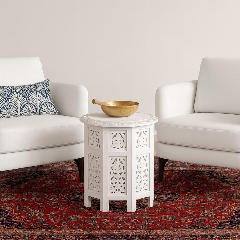 Hand Carved Mango Wood End Table - Boho Accent Table - Etsy