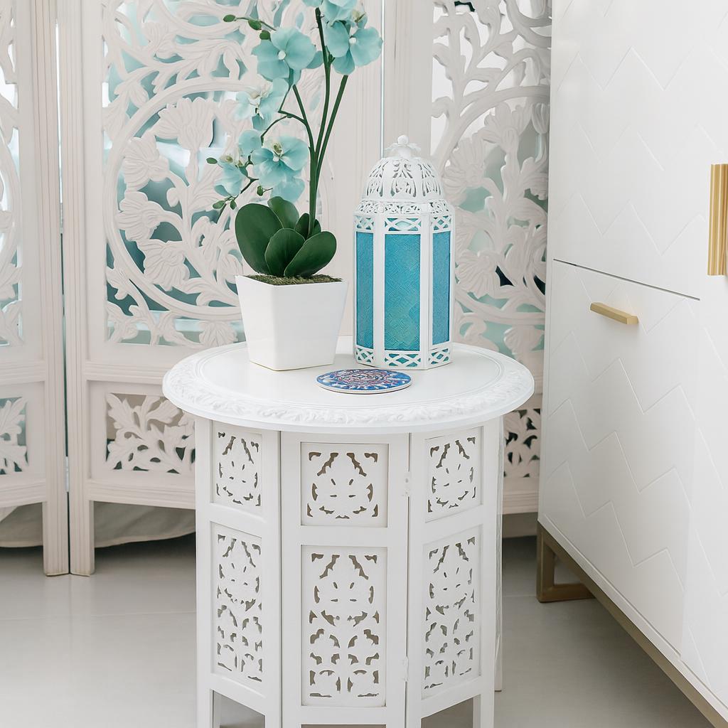 Hand Carved Mango Wood End Table - Boho Accent Table - Etsy