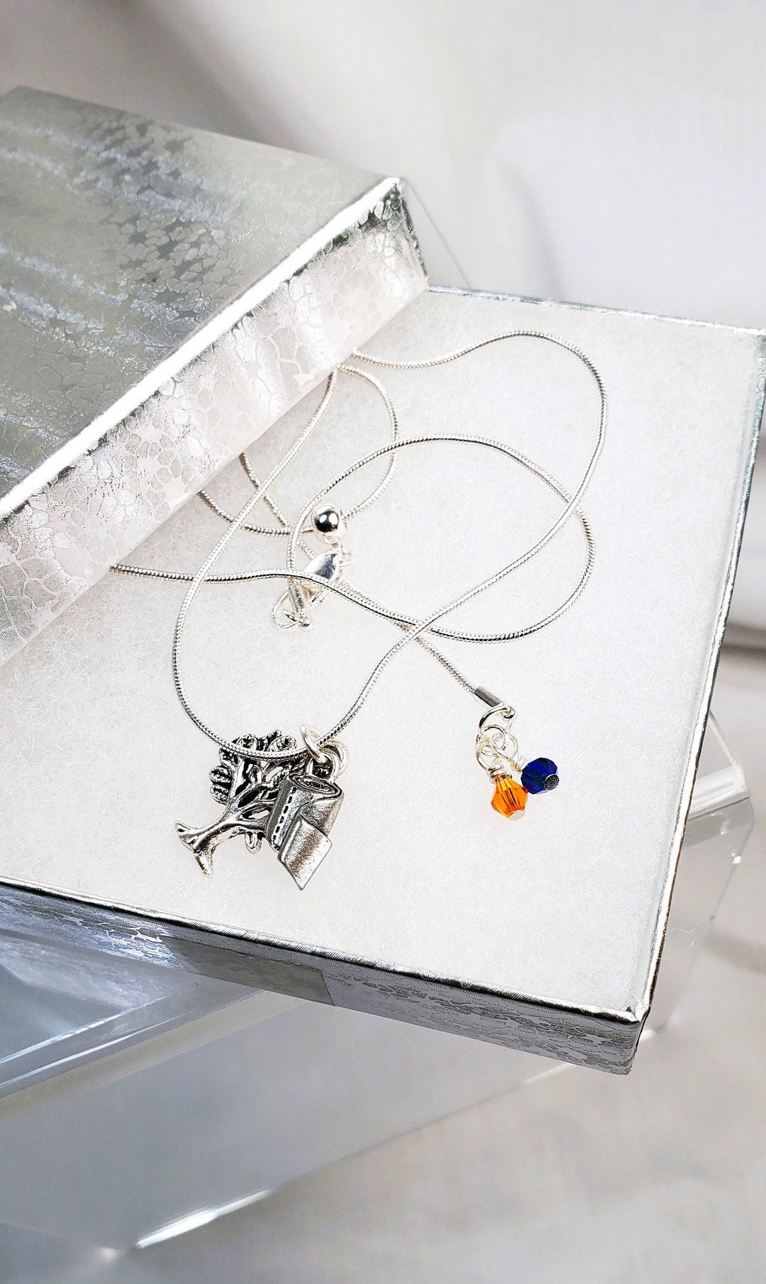 Blue and Orange Charm Necklace, Minimalist Style, Oak Tree and Toilet ...