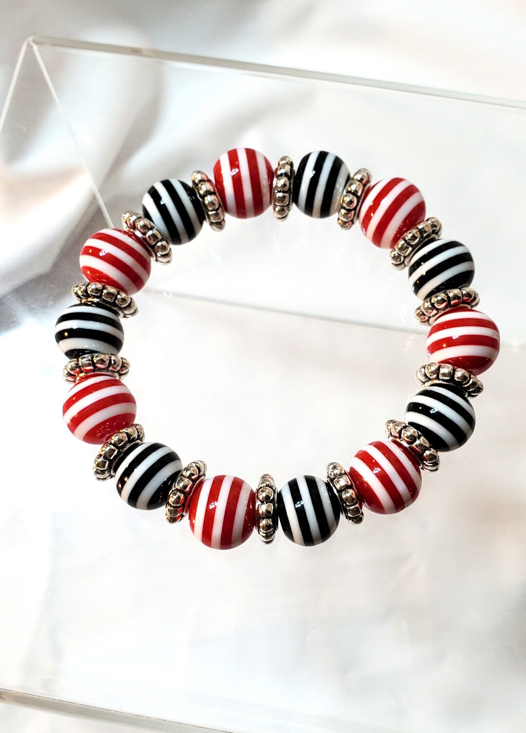 Red and Black Striped Gumball Beaded Bracelet, Team Colors, High School ...