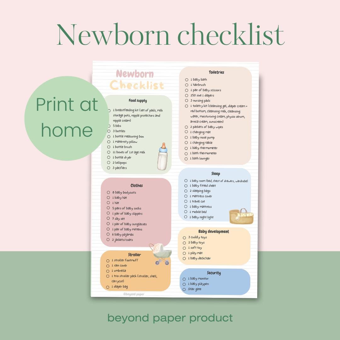 Essential Newborn Checklist Baby Checklist Printable Newborn Checklist ...