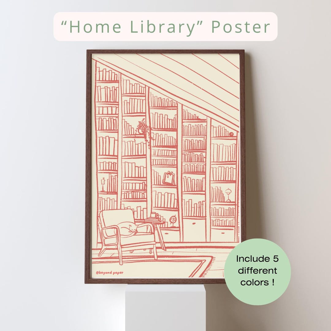 Digital Library Poster – Minimalist Wall Poster – Retro Illustration in ...