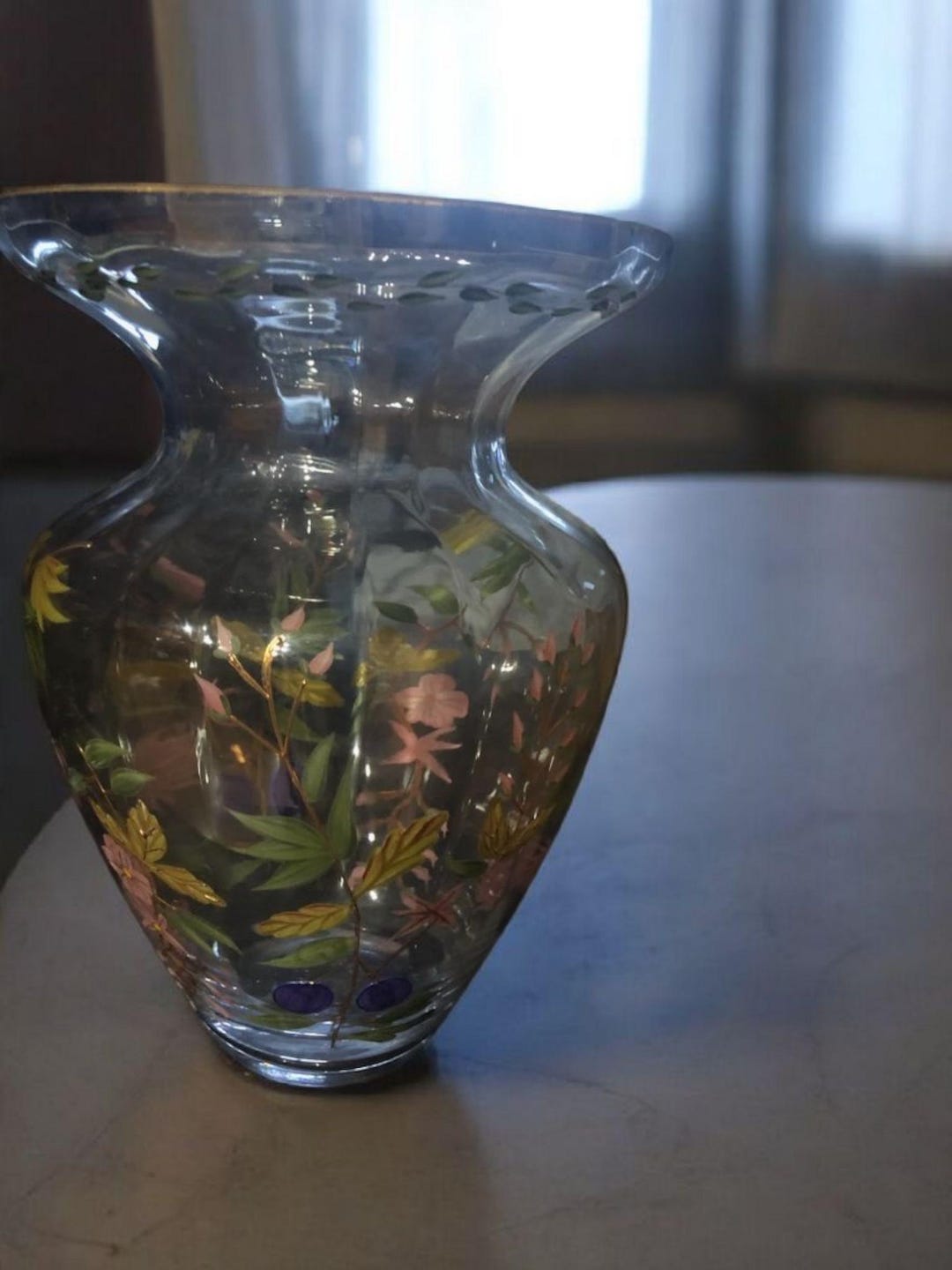 Romanian Crystal Clear Art Glass Vase | Painted Floral Decoration ...