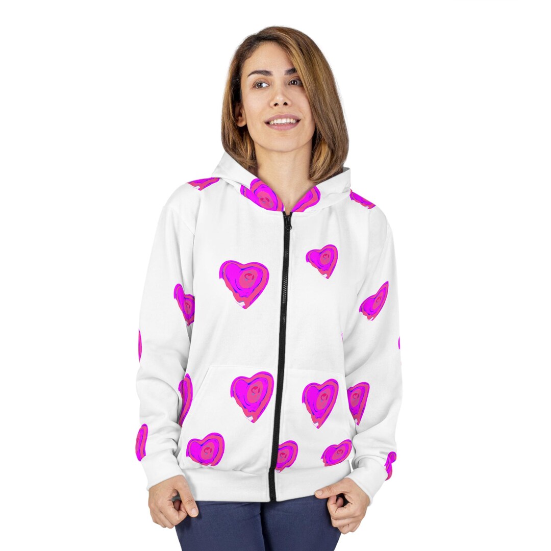 Heart Design Unisex Zip Hoodie, Love Theme Sweatshirt, Romantic Hoodie ...