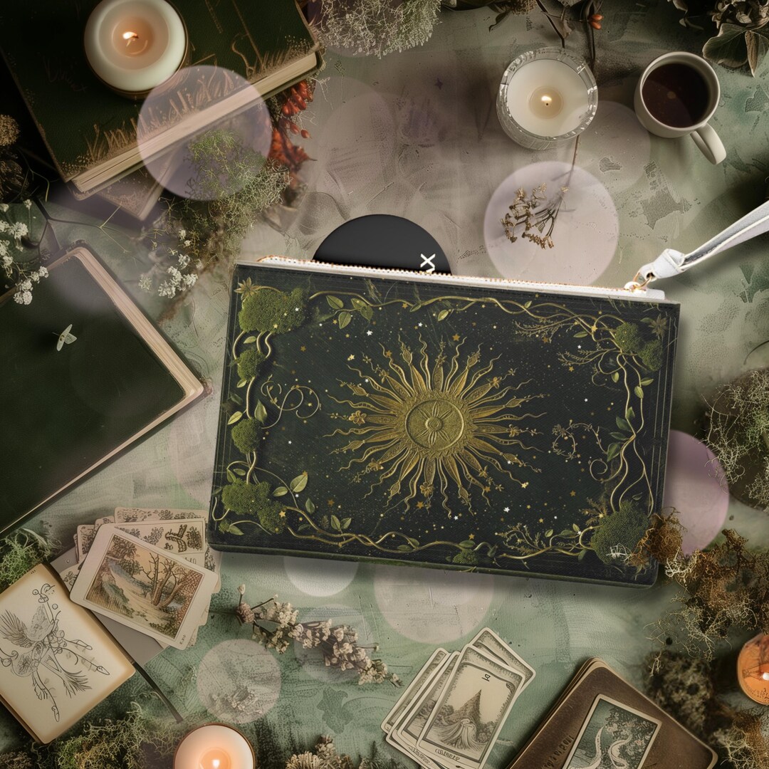 Sunroot & Moss Spellbook Clutch: Vegan Leather Green Witch Purse - Etsy