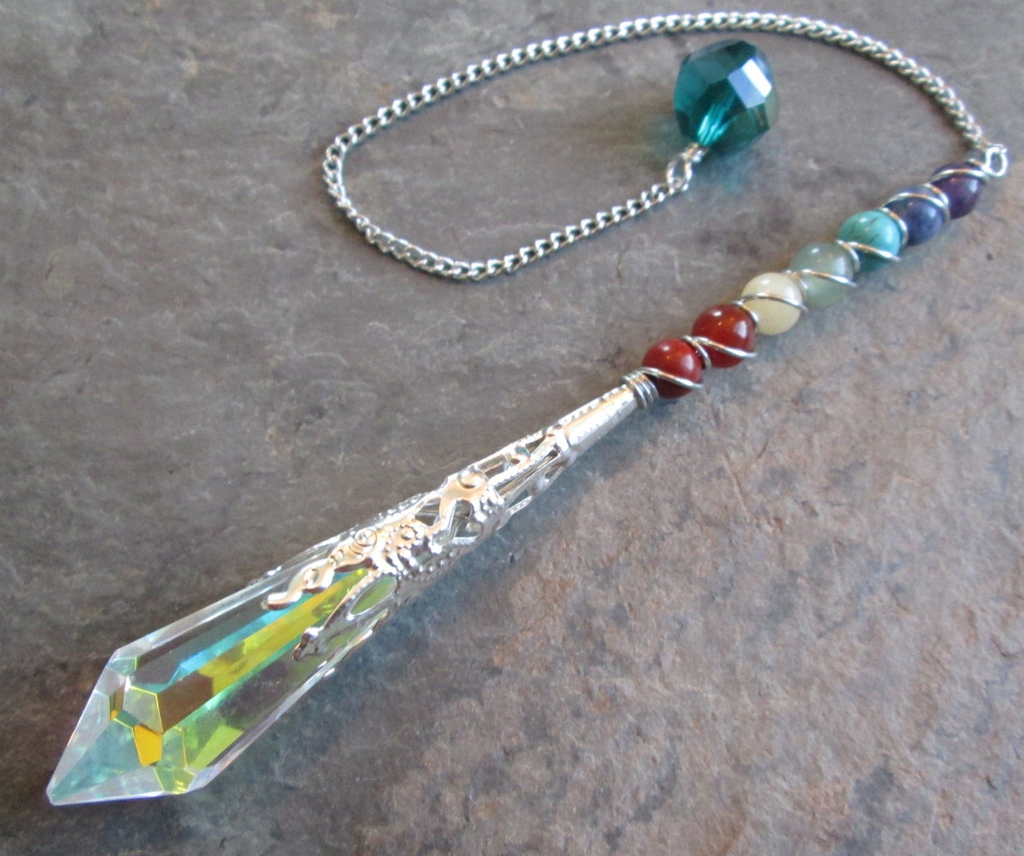 7 Chakra Pendulum Aurora Borealis Crystal Base Chakra - Etsy