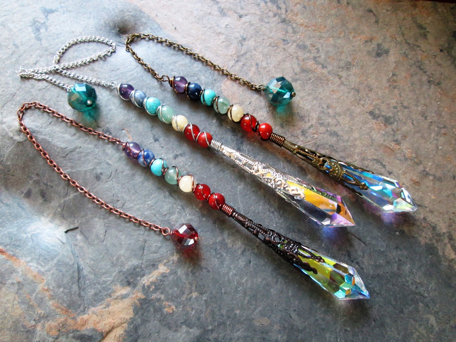 7 Chakra Pendulum Aurora Borealis Crystal Base Chakra - Etsy