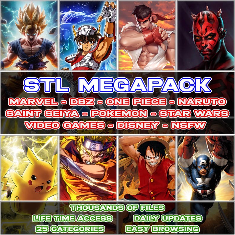 STL MEGA PACK Marvel, Dragon Ball, Cosplay, Disney, Naruto, One Piece ...