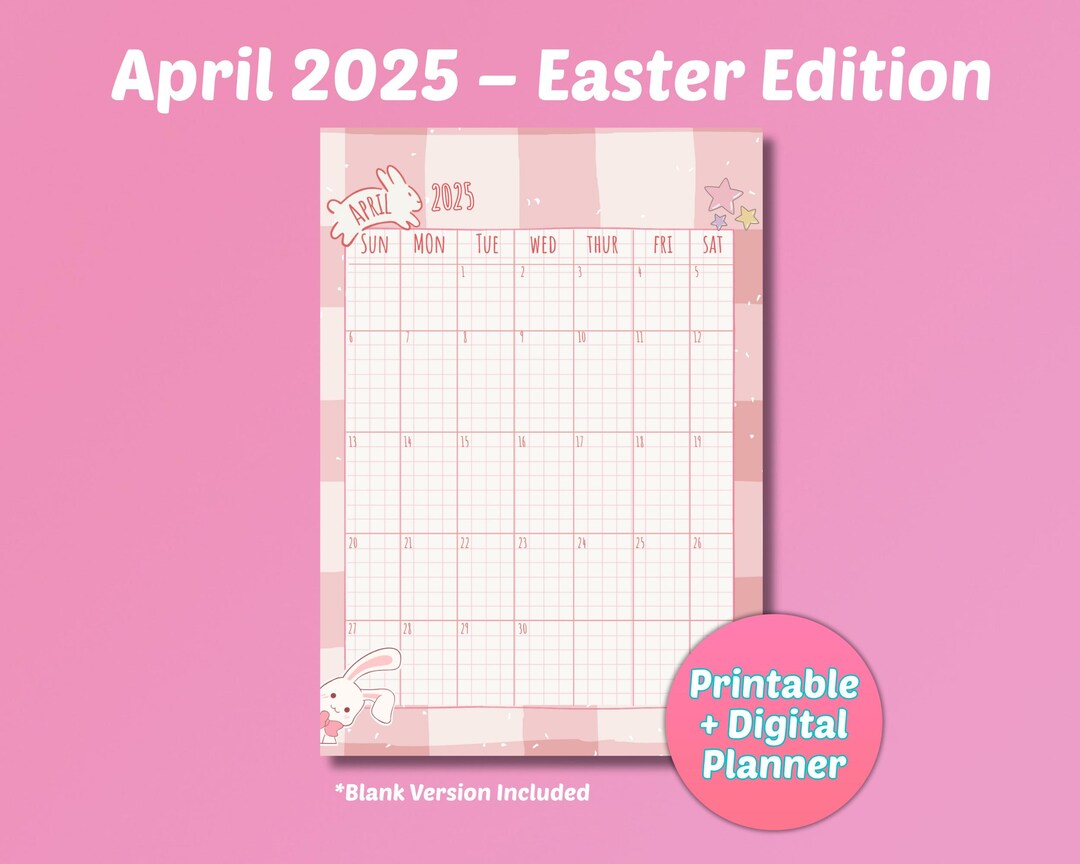 Easter-themed April 2025 Calendar – Pink Aesthetic | Printable ...