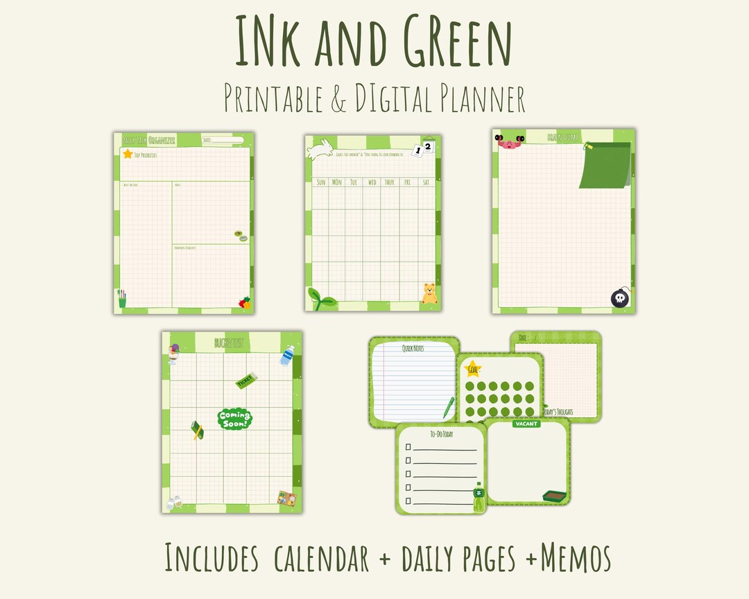2025 Planner and Journal Bundle – Ink and Green Theme | Digital ...