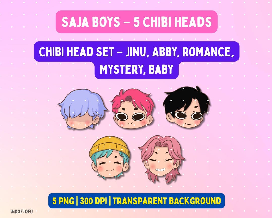 K‑pop Demon Hunters Saja Boys Chibi Heads PNG Clipart | Jinu Abby ...
