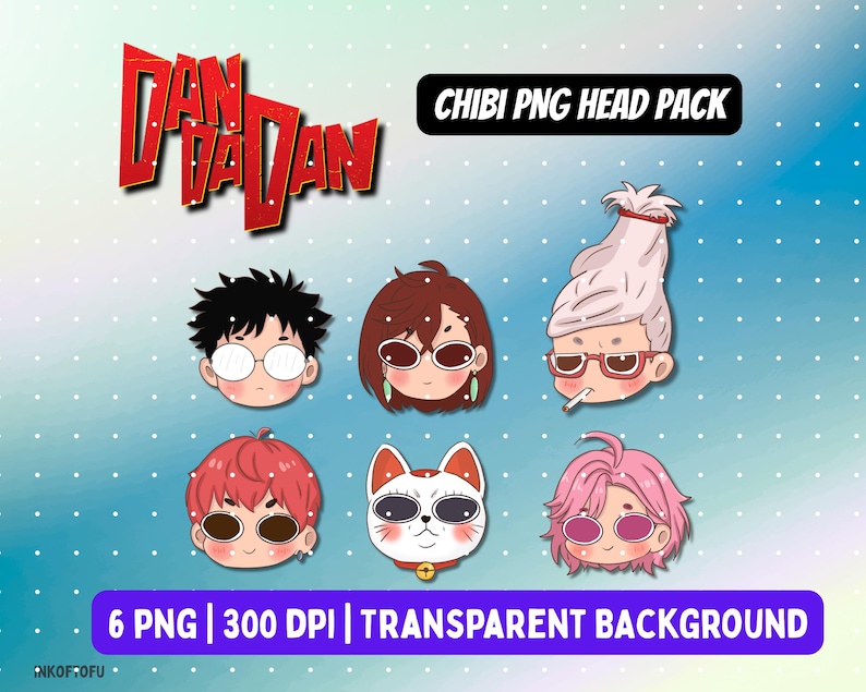 Dandadan Chibi Head PNG Pack – 6 Characters | Okarun, Momo, Seiko ...