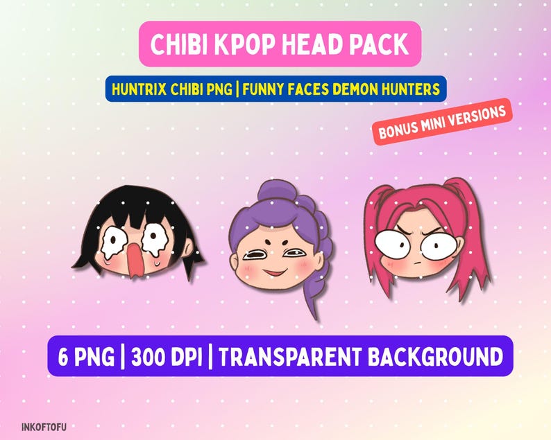K-pop Demon Hunters Chibi Emotes PNG Pack, Huntrix Fan Art (instant ...