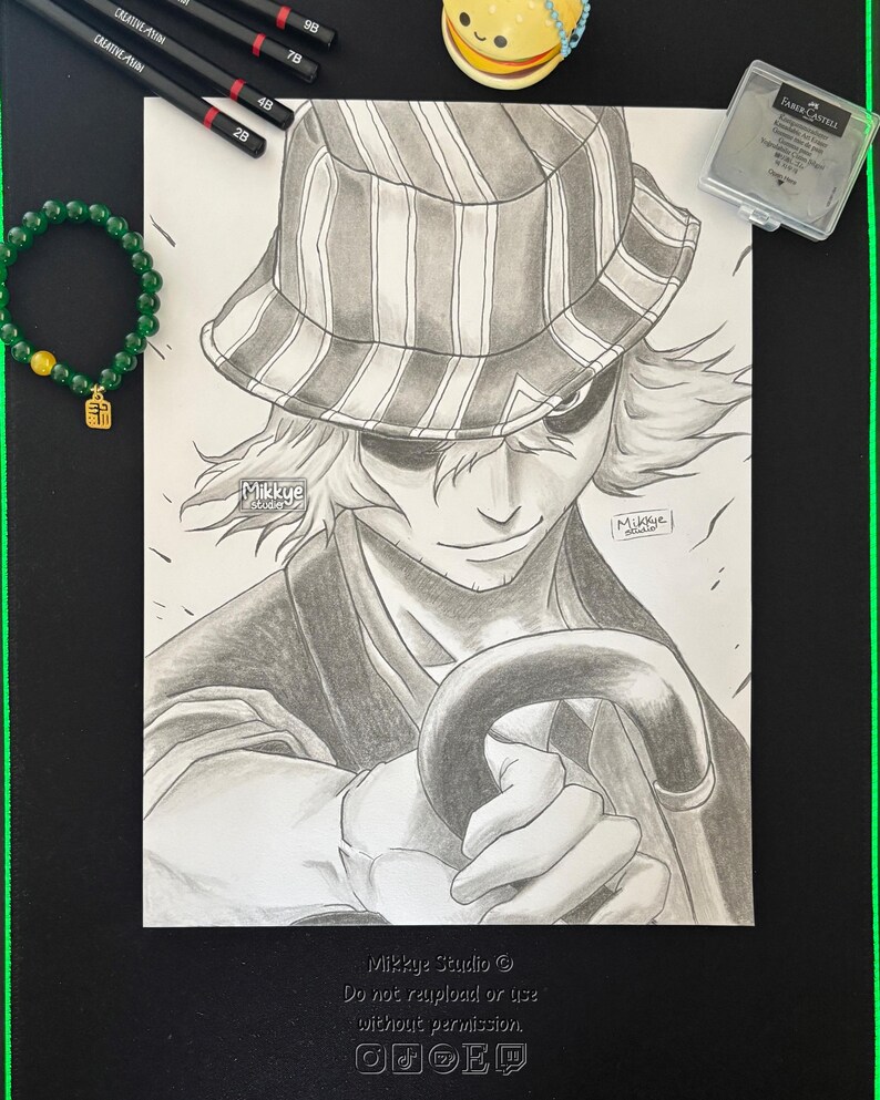 Kisuke Urahara Traditional Fanart – Unique A4 Drawing to Frame | Bleach ...