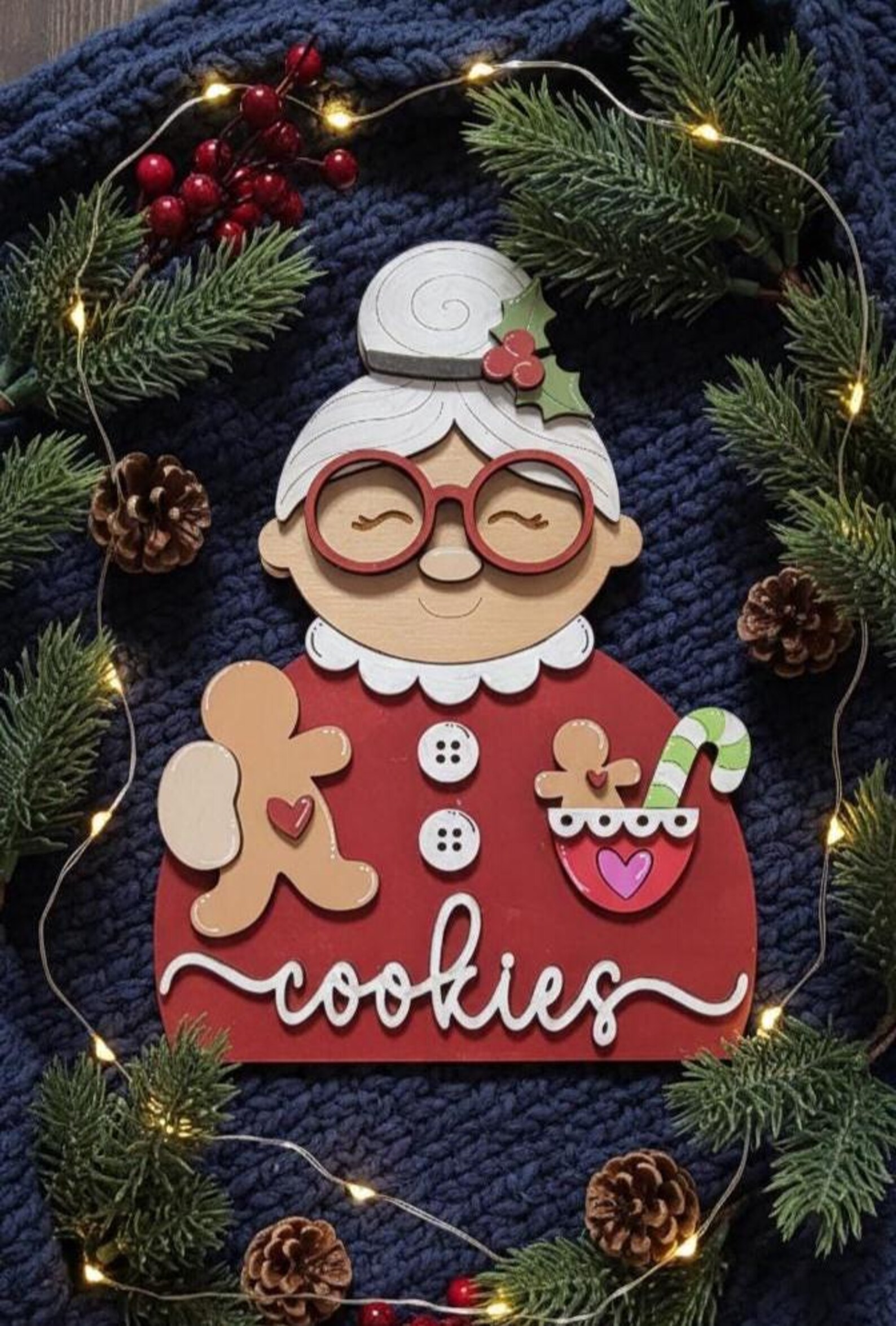 Cookies Sign With Mrs. Claus – 6" X 8.5" Layered Wood | Handmade ...