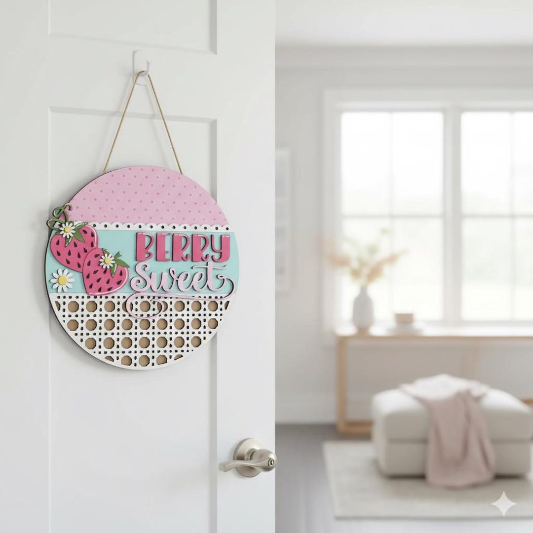 Berry Sweet – Strawberry-themed Round Sign With Pink and Blue Layers ...