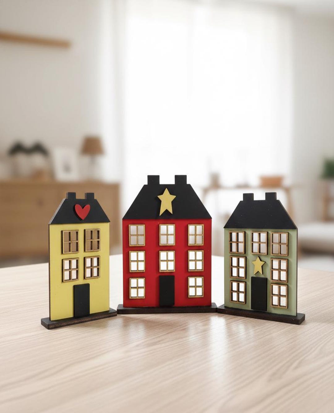 Handmade Saltbox House Votive Set – Layered Wood Christmas Decor - Etsy