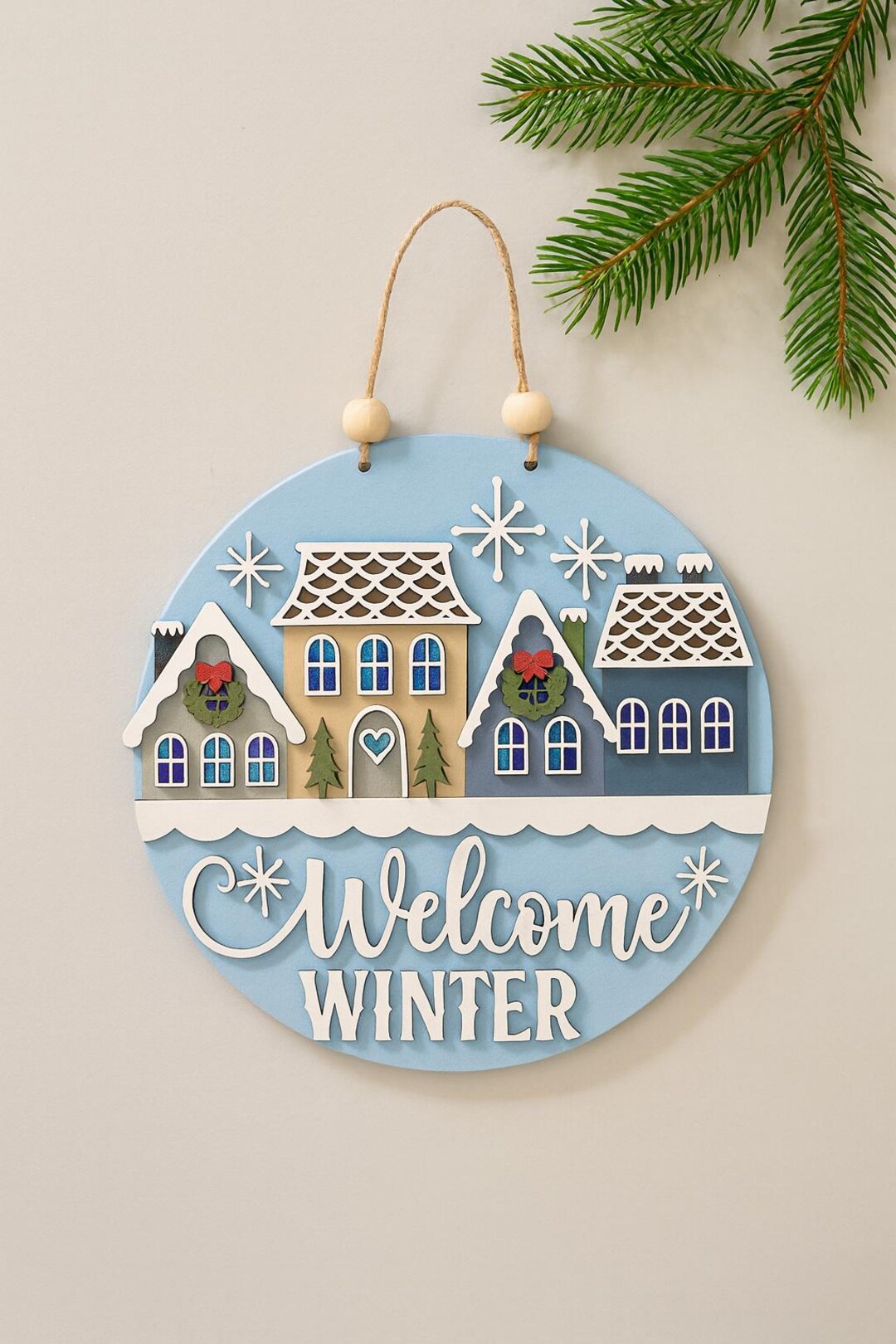 Welcome Winter Lighted Sign – 10.5" Round Layered Village Scene ...