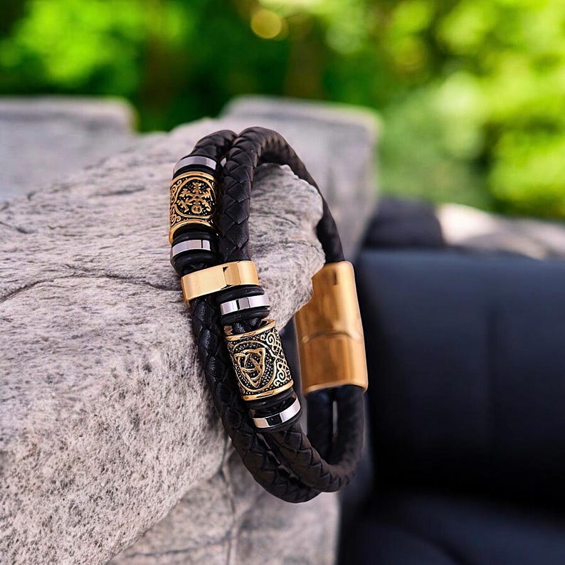 Viking Leather Bracelet: Braided Norse Amulet Wristband - Etsy