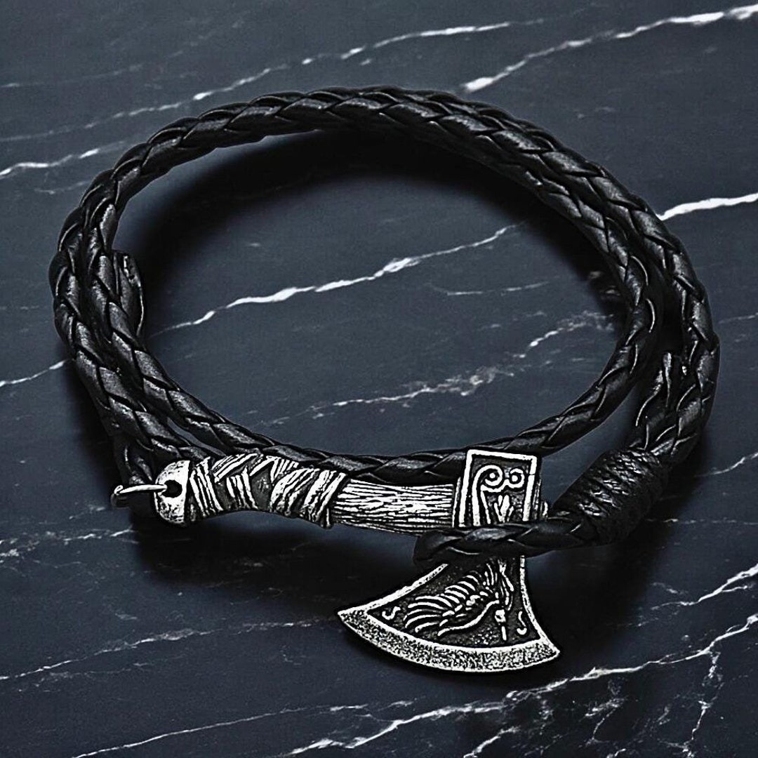 Viking Axe Bracelet: Braided Leather Norse Warrior Jewelry - Etsy