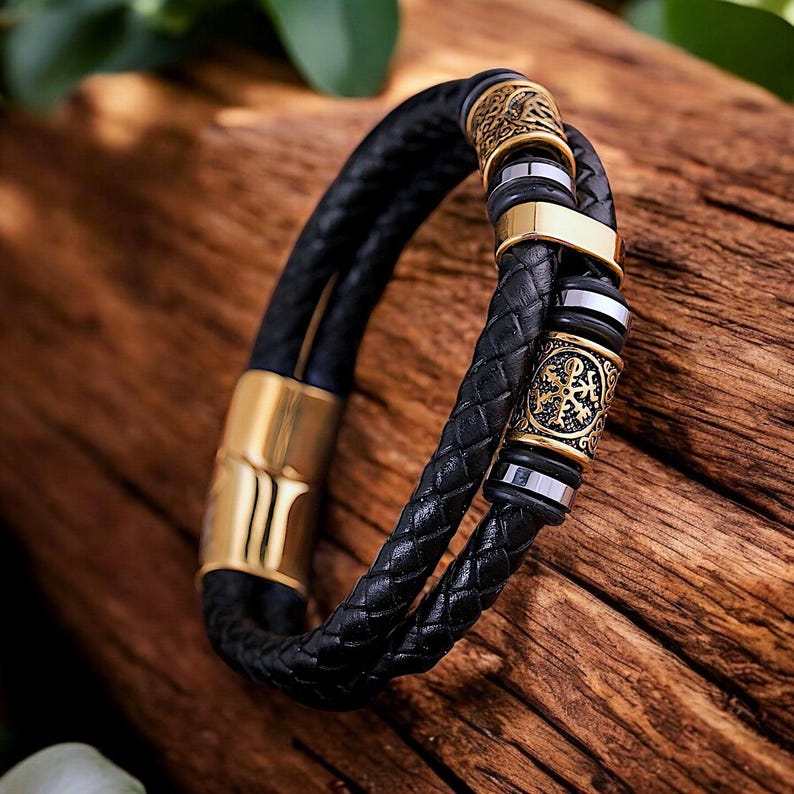 Viking Leather Bracelet: Braided Norse Amulet Wristband - Etsy