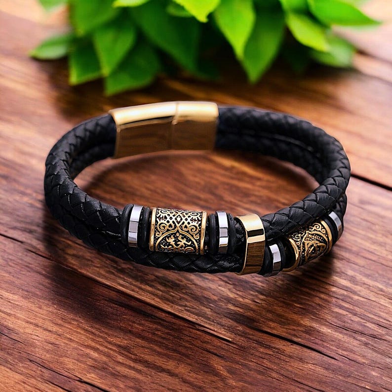 Viking Leather Bracelet: Braided Norse Amulet Wristband - Etsy