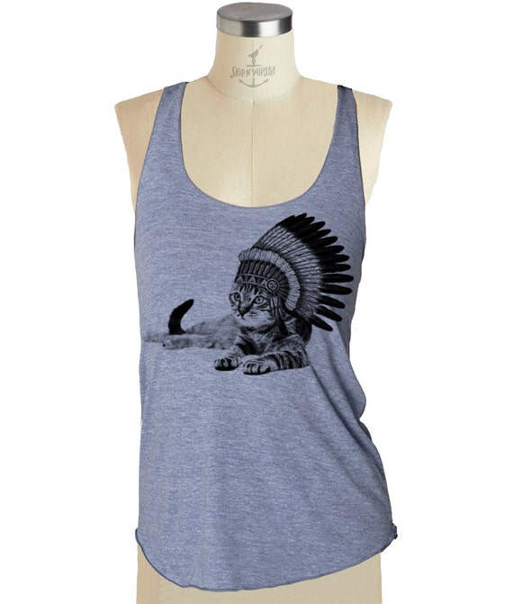 Womens CAT INDIAN Tank Top Indian headdress feathers | Etsy