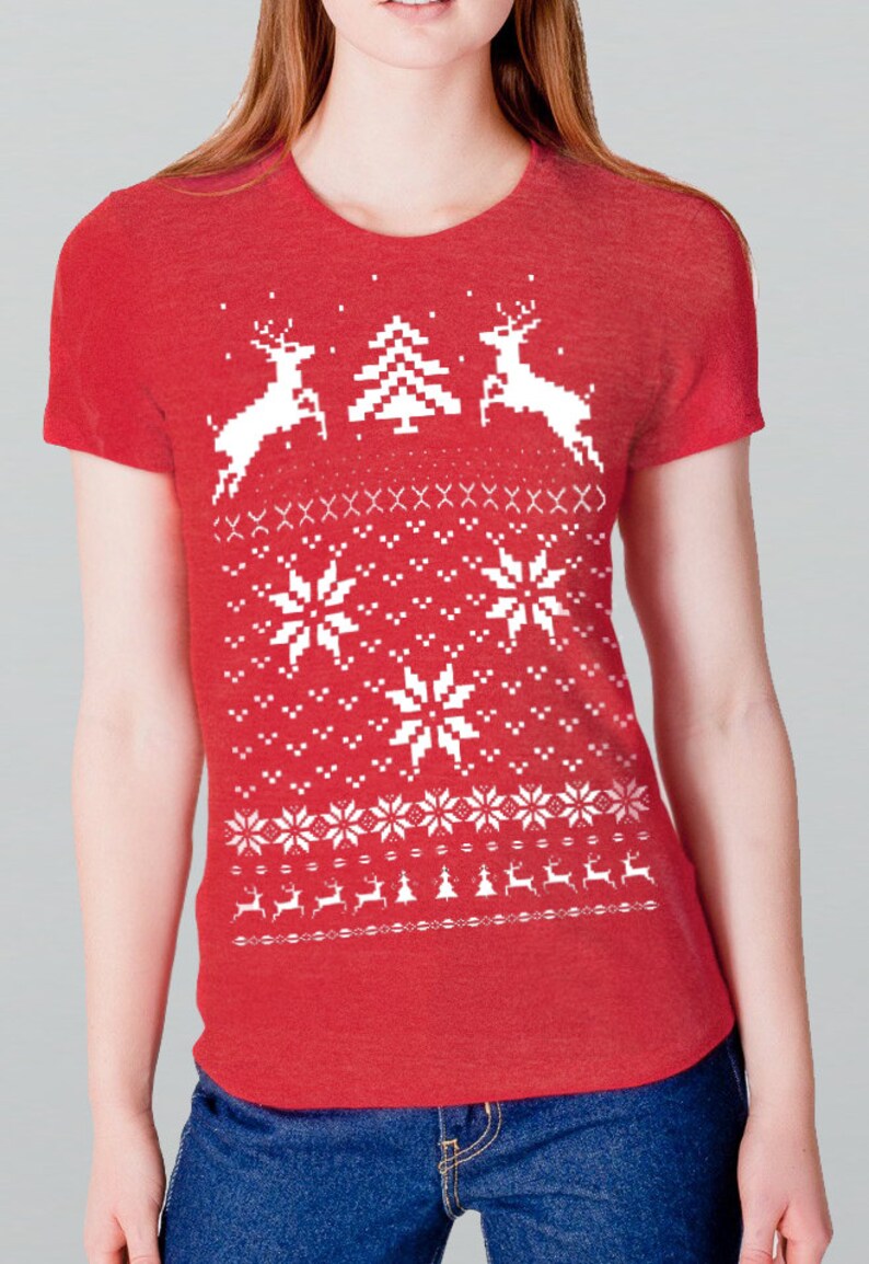 Ugly Christmas Sweater T Shirt Deer in Snow Women's - Etsy