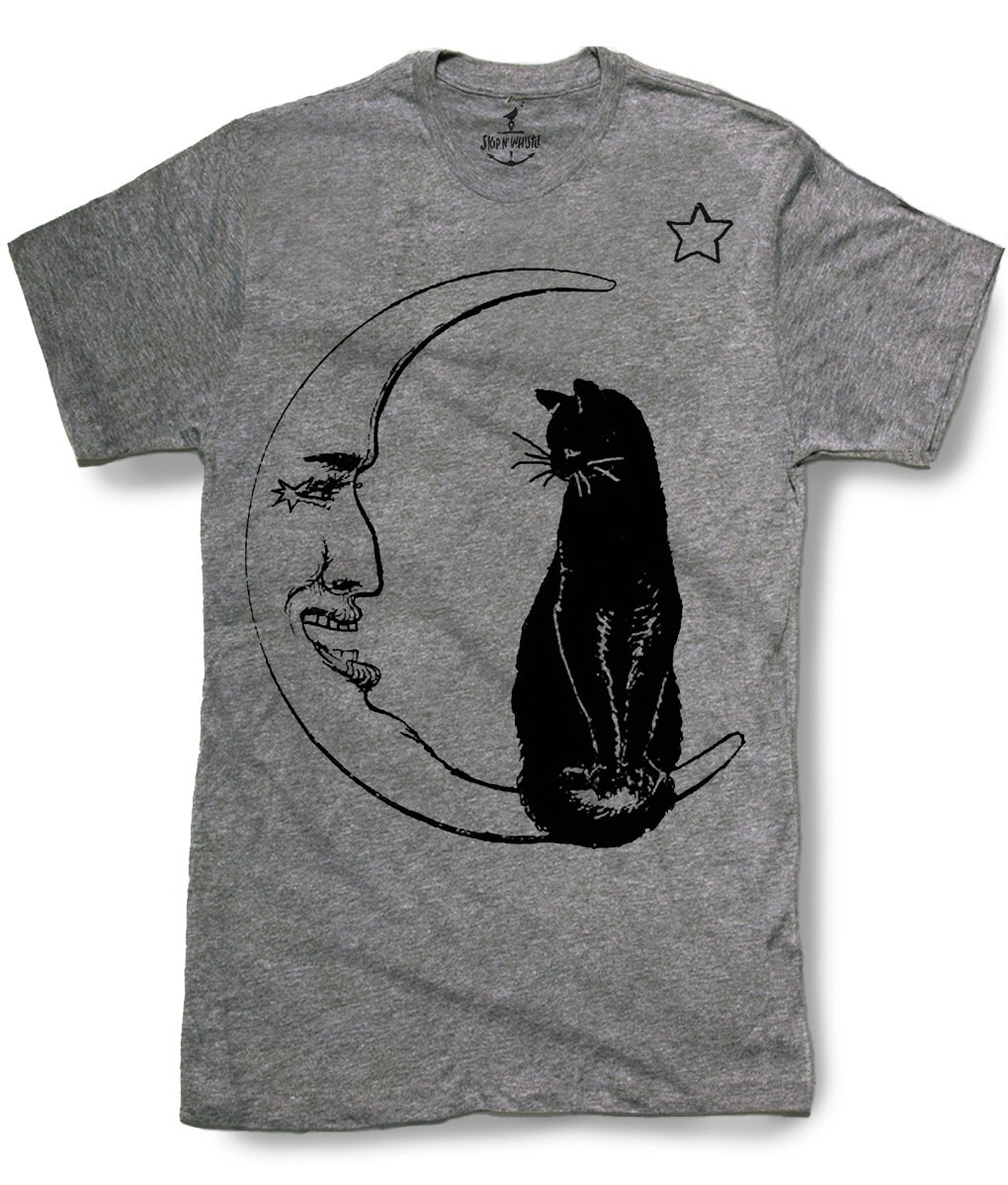 CAT IN MOON T Shirt -- Halloween Theme Costume Witch Warlock Gothic ...
