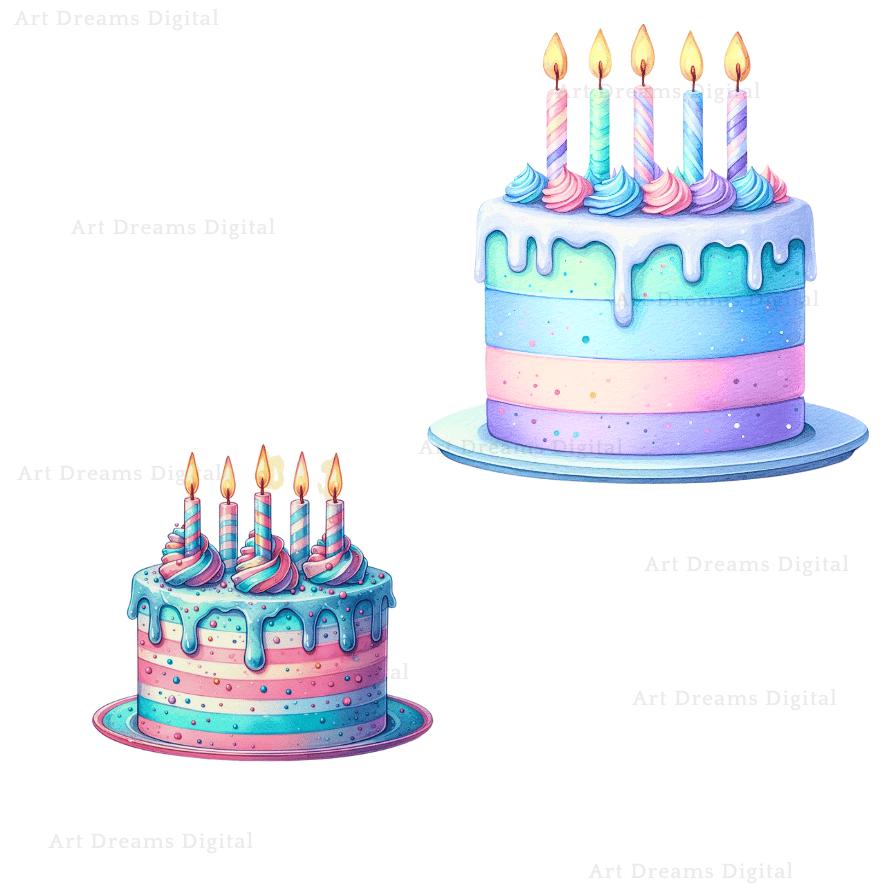 Birthday Cake Clipart Bundle: 5 High Quality PNG Files, Digital ...