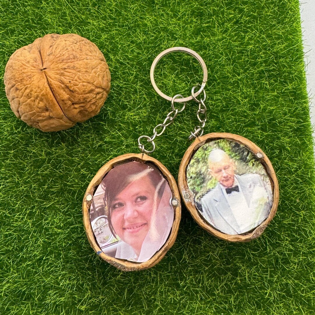 Personalized Walnut Photo Locket Keychain – Handmade Magnetic Nut ...