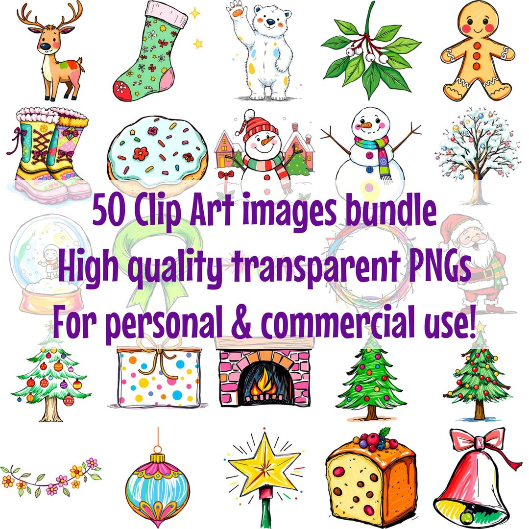 Whimsical Holiday Clipart Bundle Colorful Winter Decorations for ...