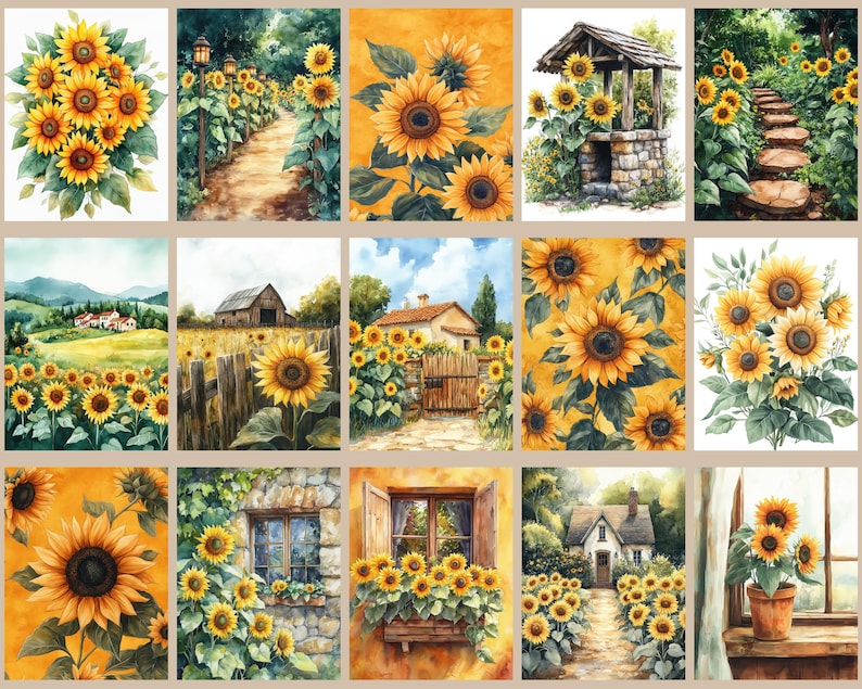 Sunflower Journal Pages, Digital Paper, Flower Scrapbook Papers, Summer ...