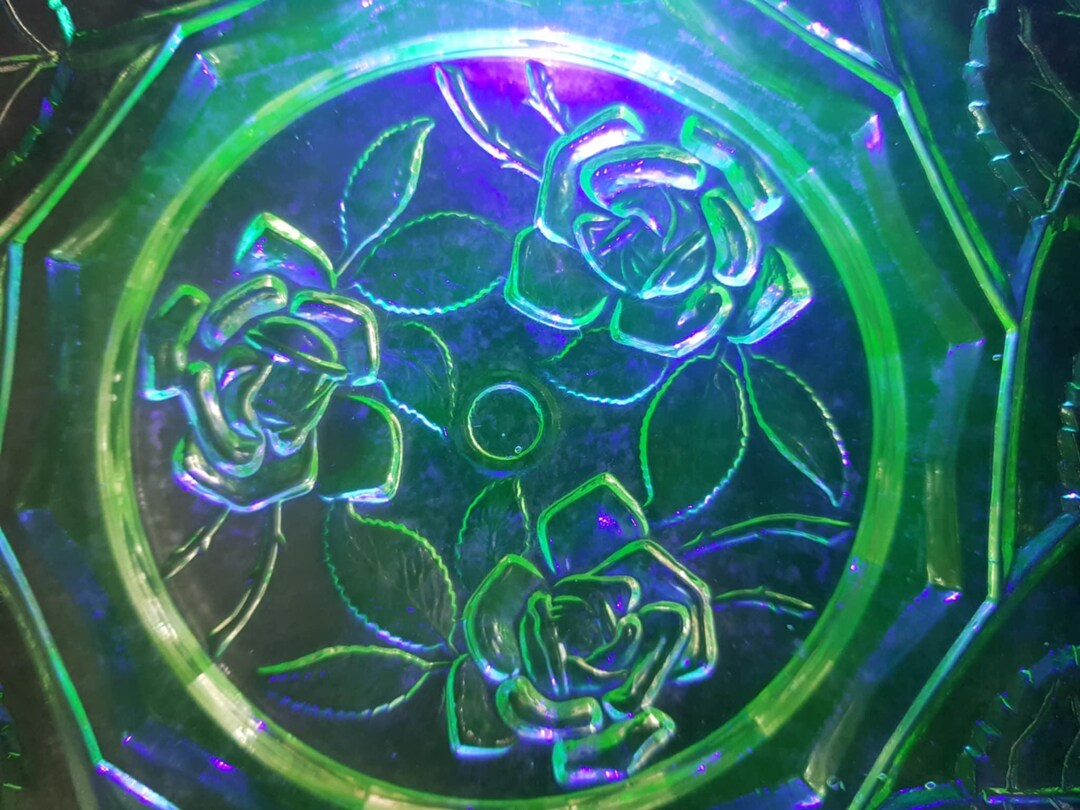 Art Deco Bagley Rose and Leaf Design Uranium Green Glass Plate - Etsy