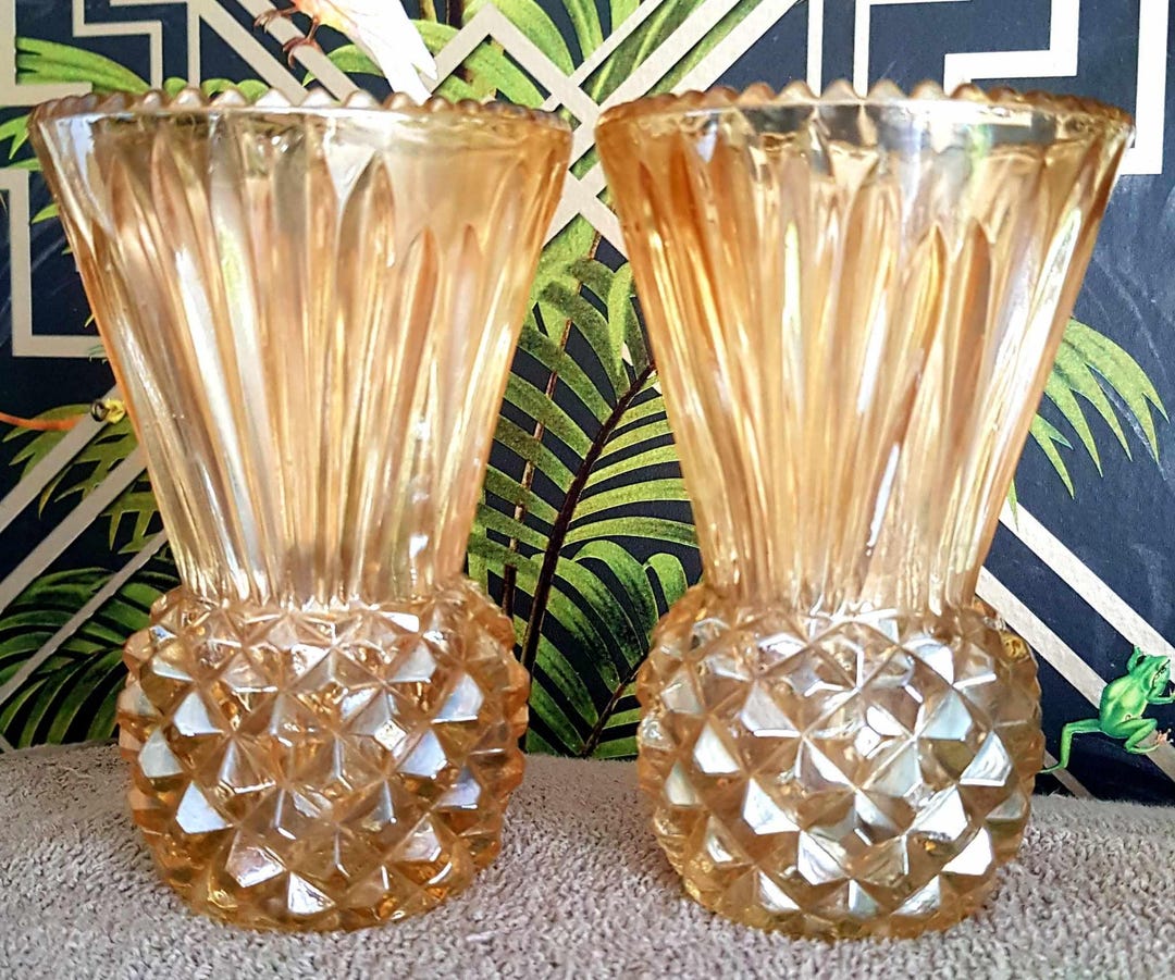 A Pair of Pineapple/thistle Golden Carnival Glass Vases - Etsy UK