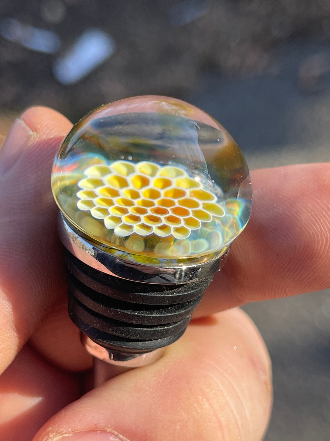 Honeycomb Art Glass Wine Bottle Stopper Stainless Steel - Etsy