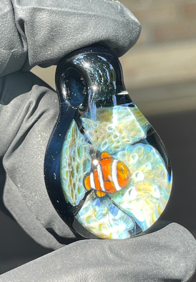 Clown Fish Honeycomb Reef Blown Glass Pendant - Etsy