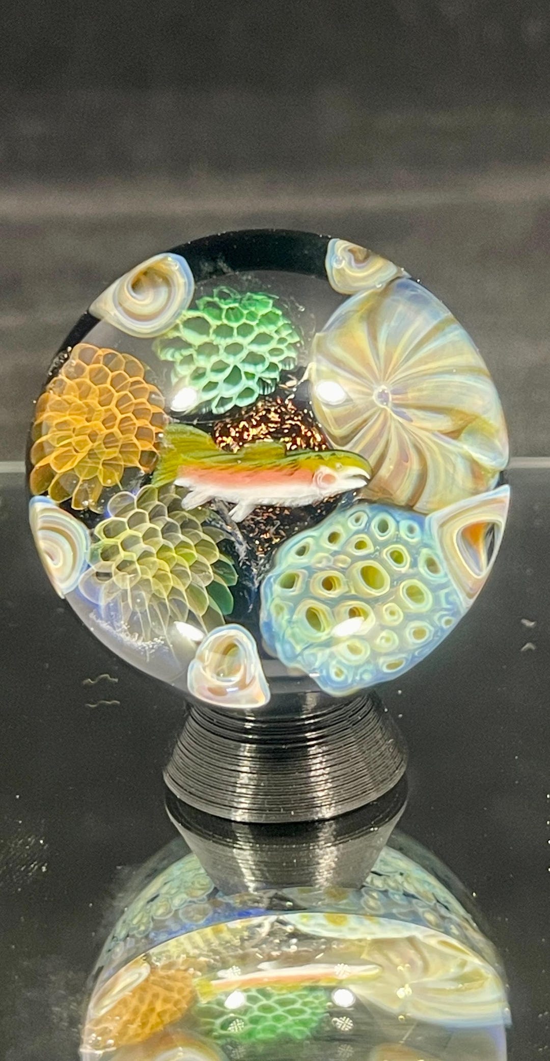 Rainbow Trout Pocket Marble Handmade Blown Art Glass 35mm Fishing Lure ...