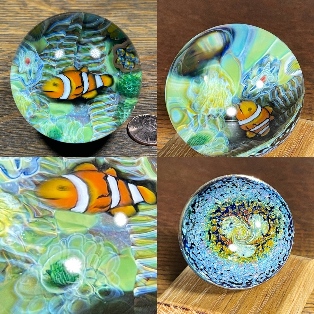 Clown Fish 3D Ocean Scene Murrine Reef Blown Art Glass Marble 60mm - Etsy