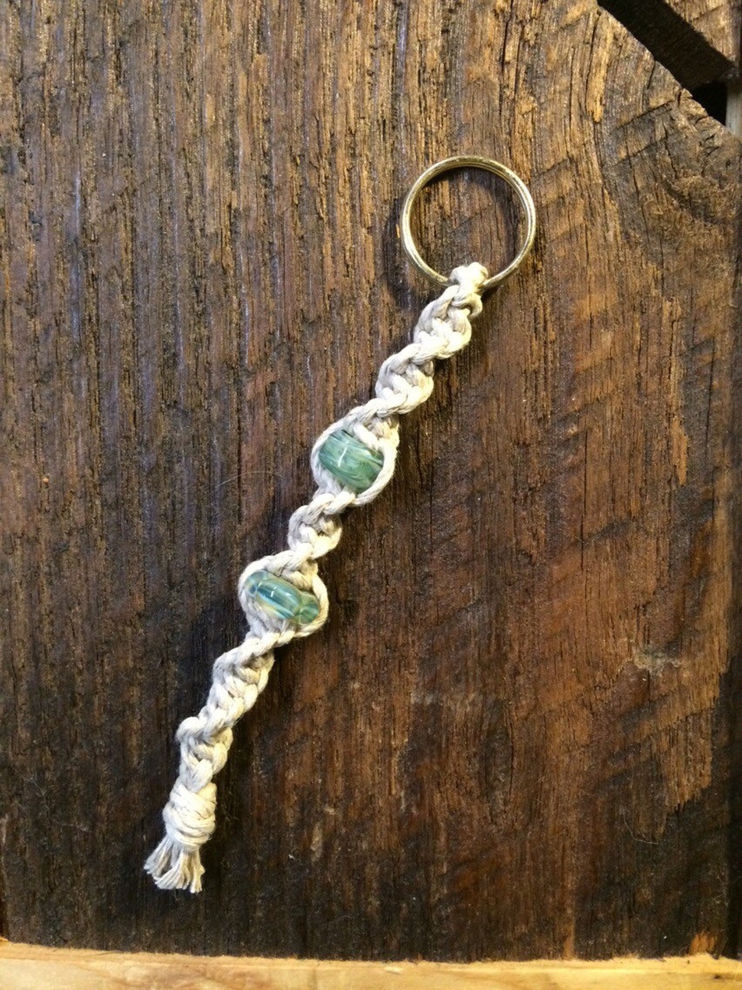 Blown Glass Bead Hemp Keychain - Etsy
