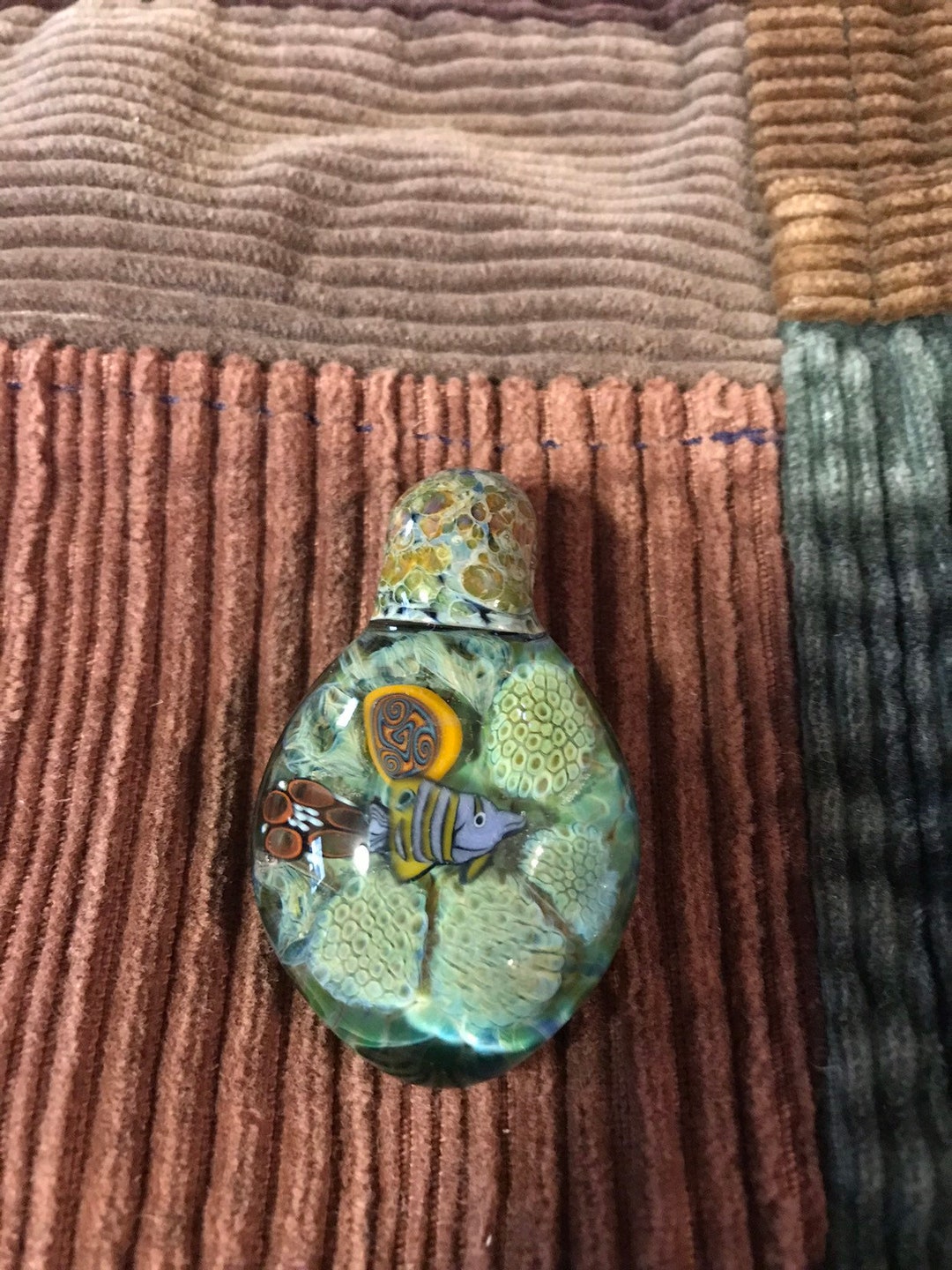 Tropical Copperhead Butterfly Fish Millifiore Coral Reef Blown Glass ...