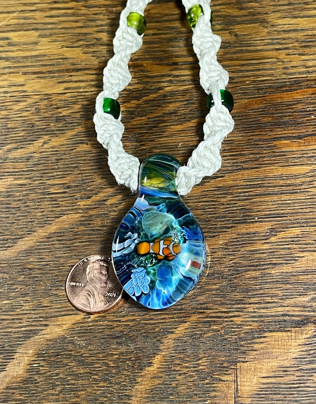 Clown Fish Murrine Reef Blown Glass Pendant Hemp Necklace With Beads 23 ...
