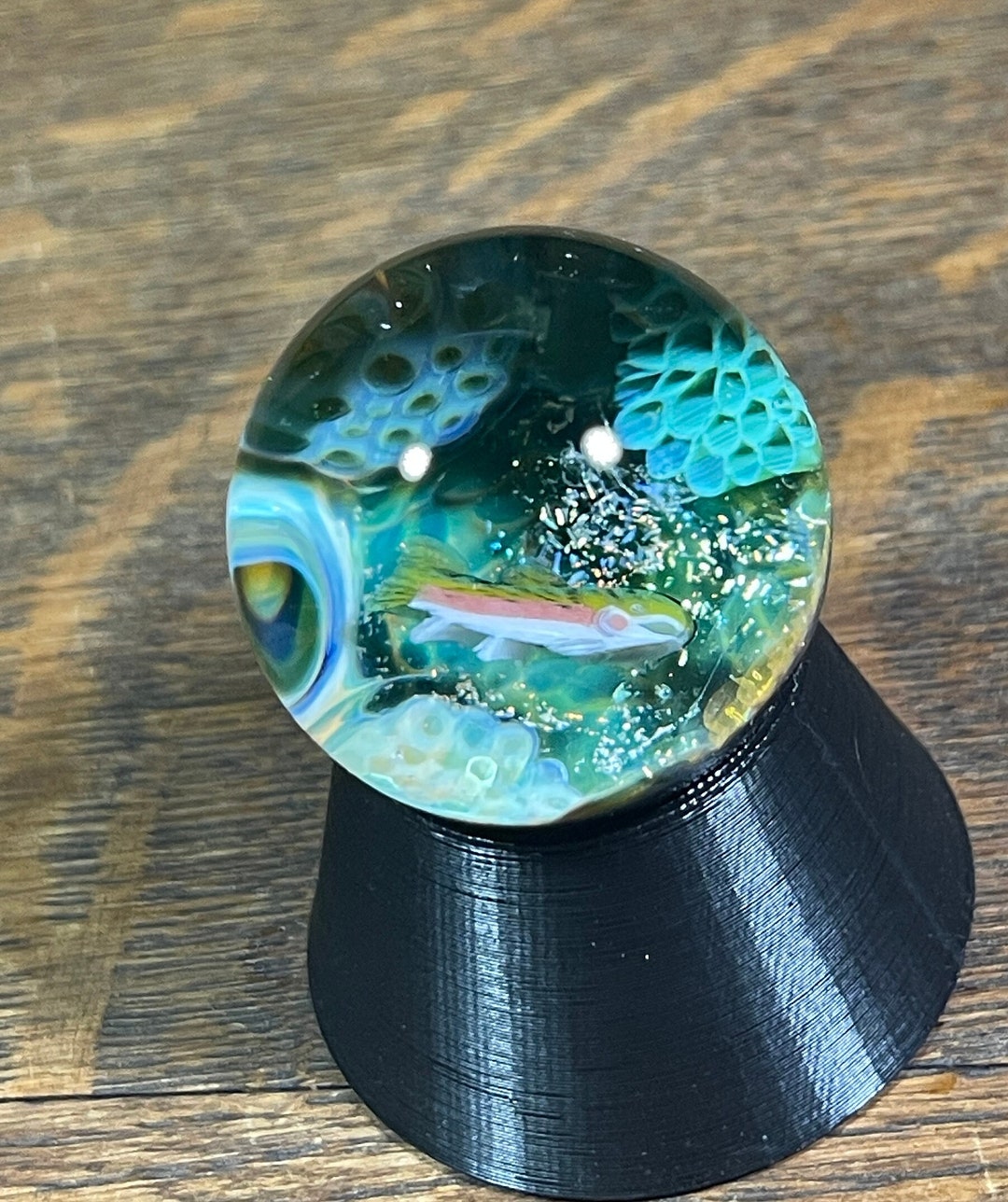 Rainbow Trout Pocket Marble Handmade Blown Art Glass 30mm Fishing Good ...
