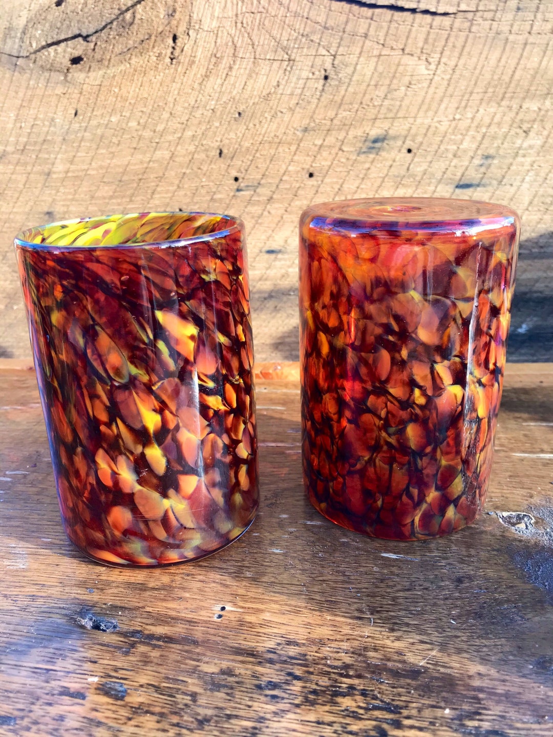 Handmade Glass Cup Blown Art Glass Amber Yellow Brown Tumbler - Etsy