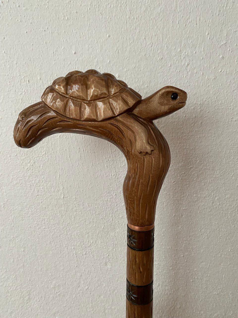 Turtle Hand-carved Designer Walking Cane Wooden Fancy Cane in Natural ...