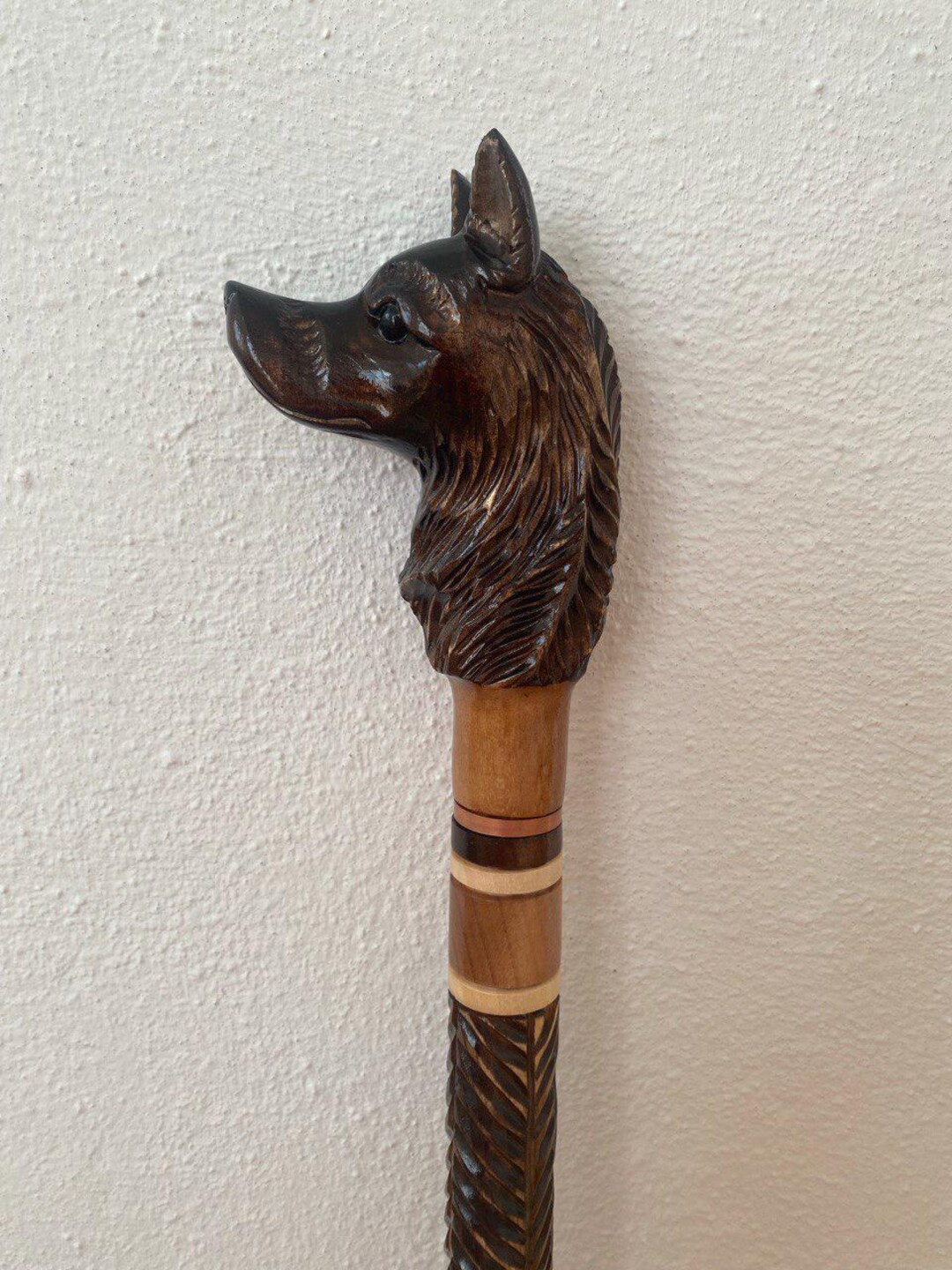 Wolf Wood Walking Stick Cane Classic Handle Wood Shaft Walking Cane for ...