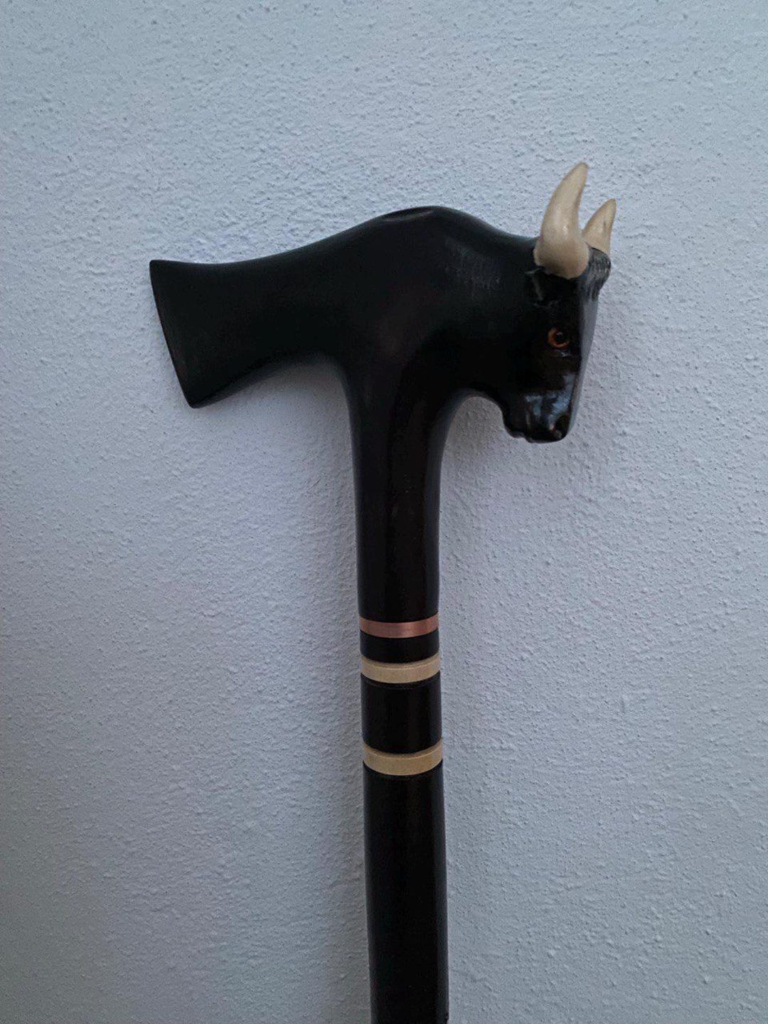 Walking Stick Carved Wood Bull Head Walking Cane for Men for Short and ...